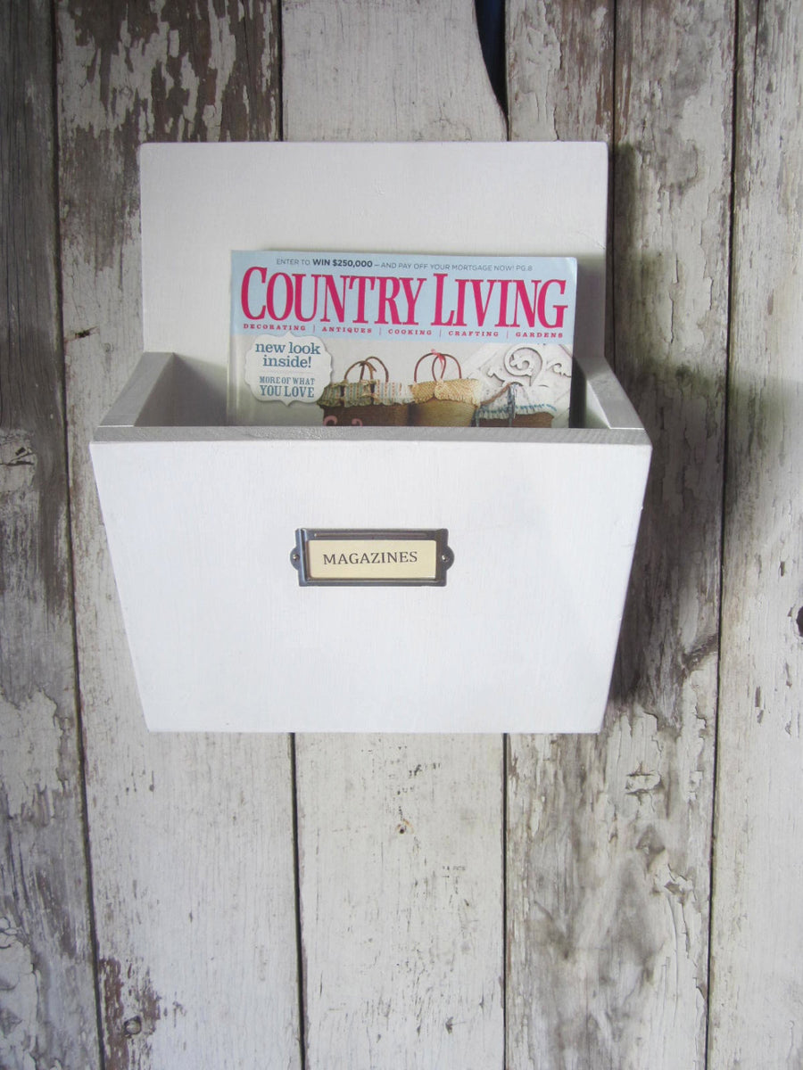 Handmade Wood Magazine Book rack holder wall pocket hanging shabby dis ...