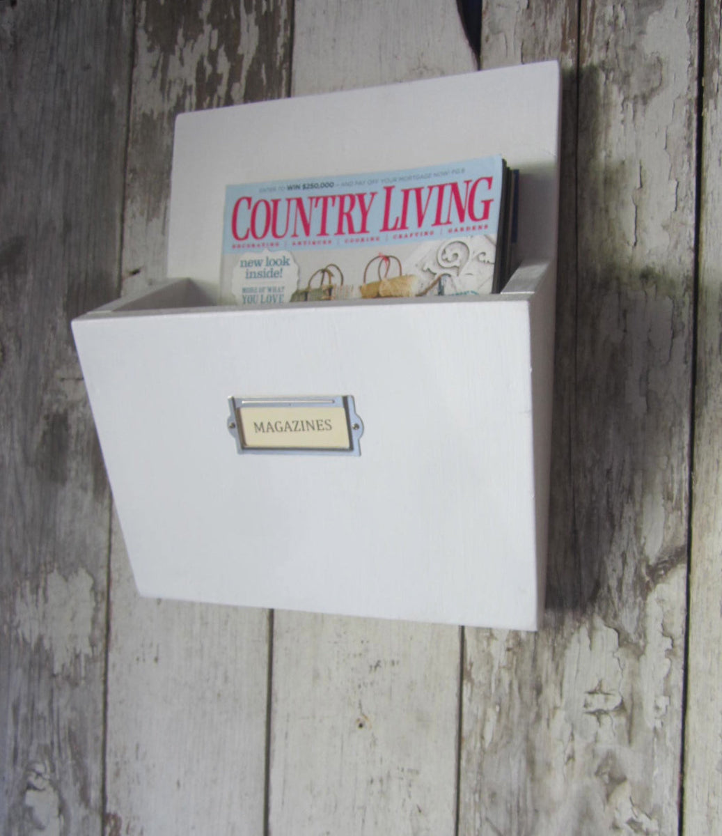 Handmade Wood Magazine Book rack holder wall pocket hanging shabby dis ...